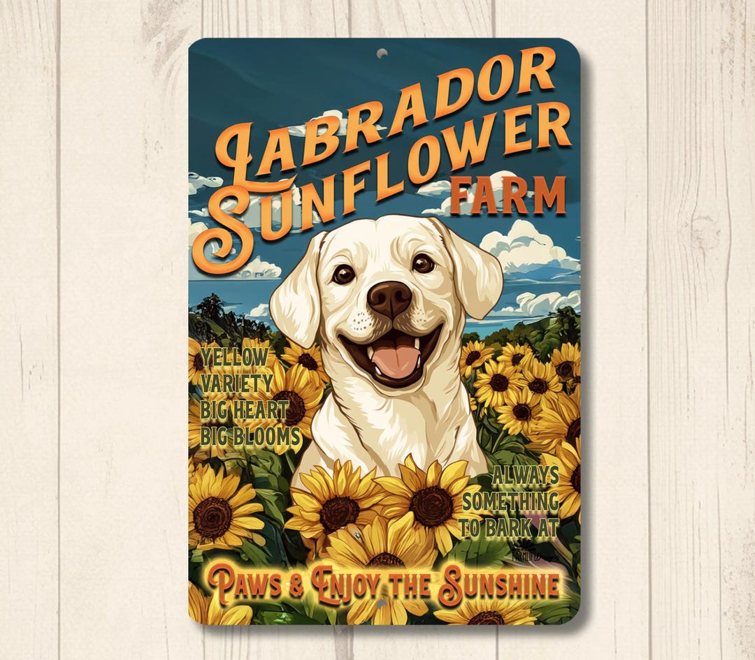 Yellow Lab Sunflower Farm Sign, Flower Kitchen Porch Bath Decor ...