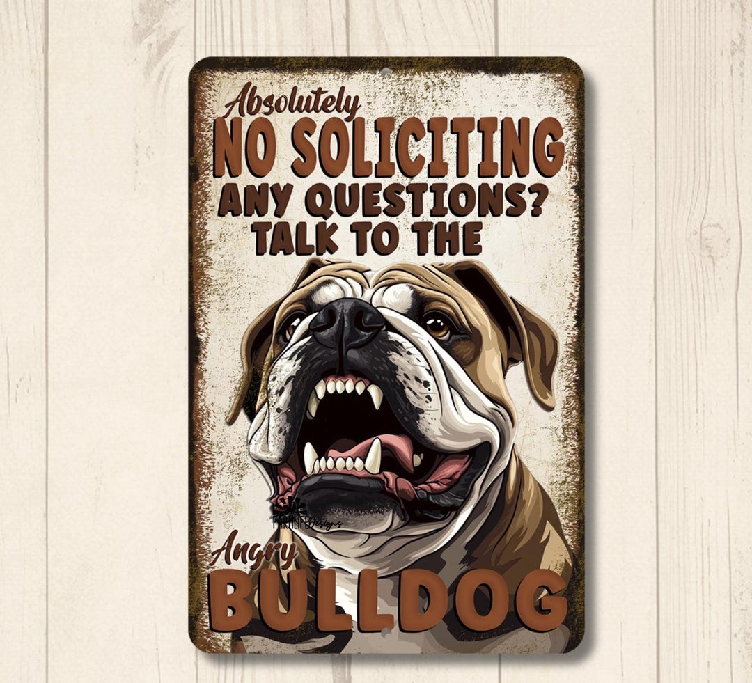 English Bulldog No Soliciting Sign, Funny Metal Tin Outdoor Wall Art ...