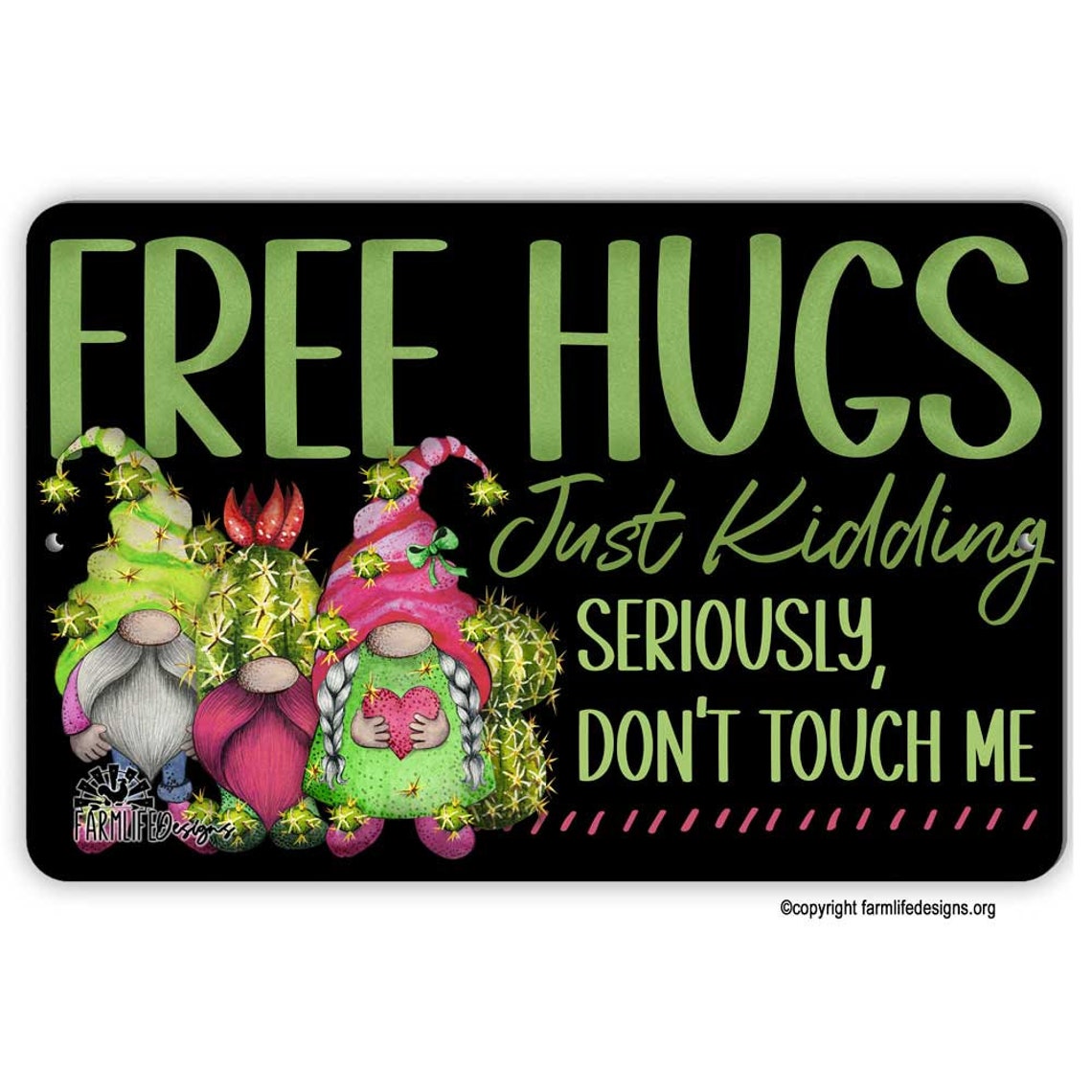 Free Hugs Gnome and Cactus Sign, 12"x8" Aluminum, Gnome Lover Gift ...