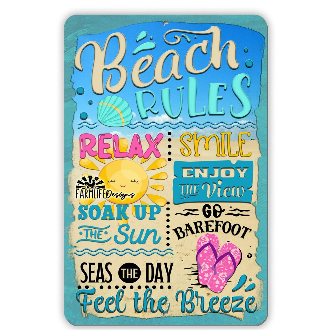 Beach Rules Sign, Sunshine Summer Decor, Lake House Decor, Sand and ...