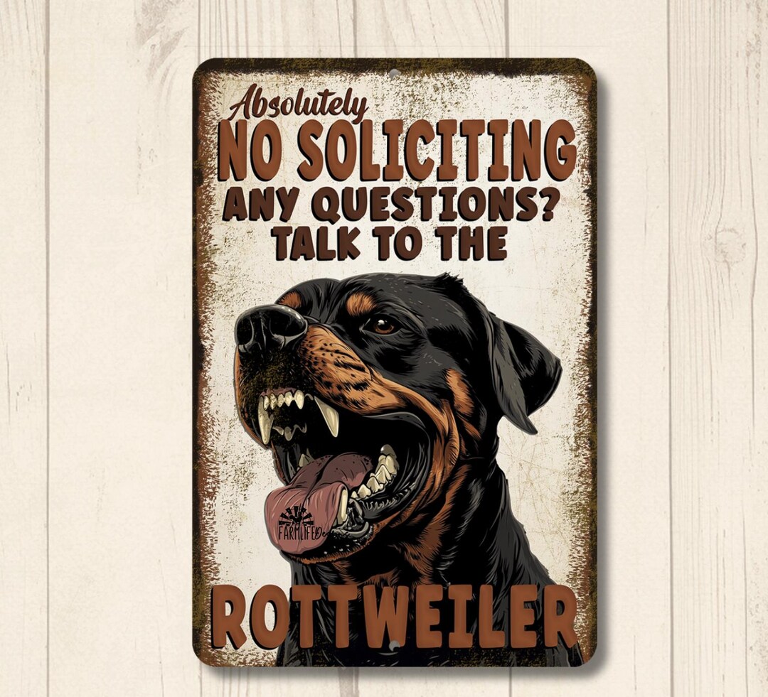 Rottweiler No Soliciting Sign, Funny Metal Tin Outdoor Wall Art ...
