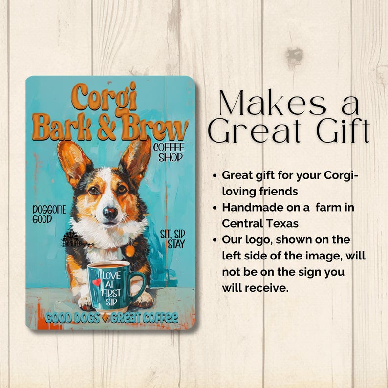 Corgi Coffee Bar Sign, Bark & Brew, Funny Metal Tin Wall Art, Corgie ...
