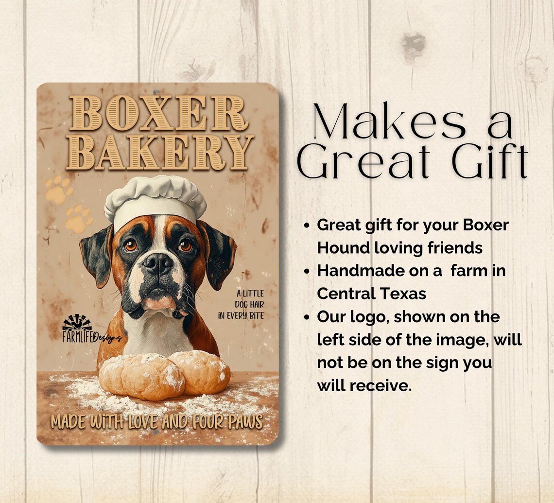 Boxer Bakery Sign, Kitchen Gift, Boxer Dog With Rolling Pin and Dough ...