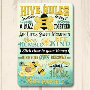 Bee Hive Rules Sign, Bee Kind, Honeybee Decor, Farmhouse Gift for Bee ...