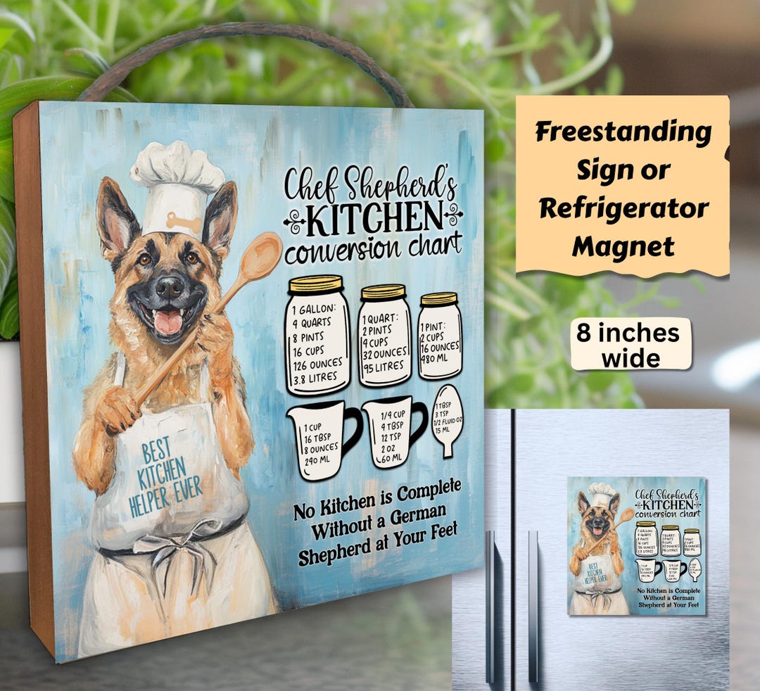 German Shepherd Kitchen Conversion Chart, Baking Measurements, Shelf ...