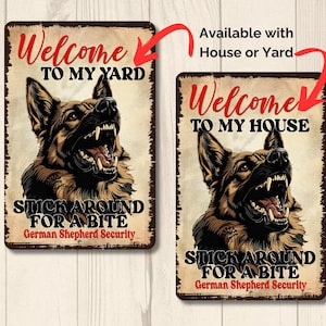 German Shepherd Welcome Sign, House or Yard, Dog Bites Metal Tin ...