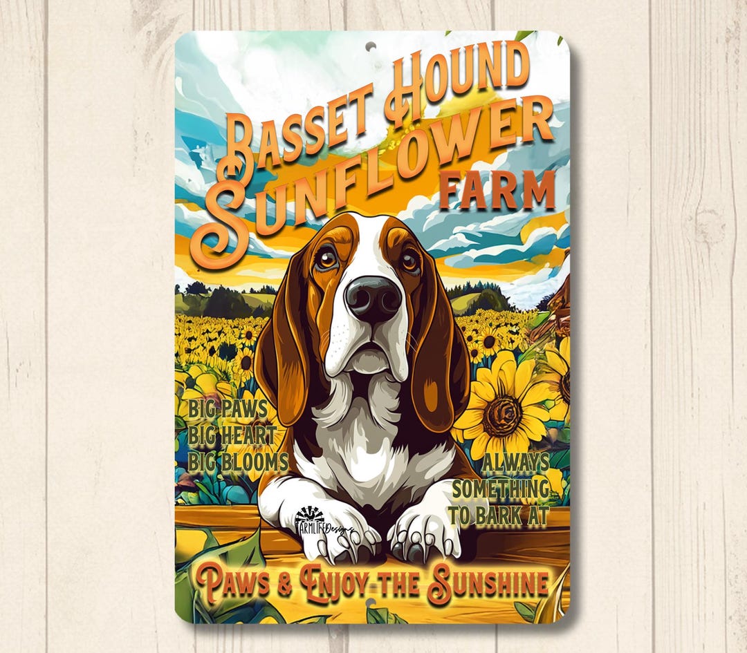 Basset Hound Sunflower Farm Sign, Kitchen Decor, Basset Dog Mom Gift ...