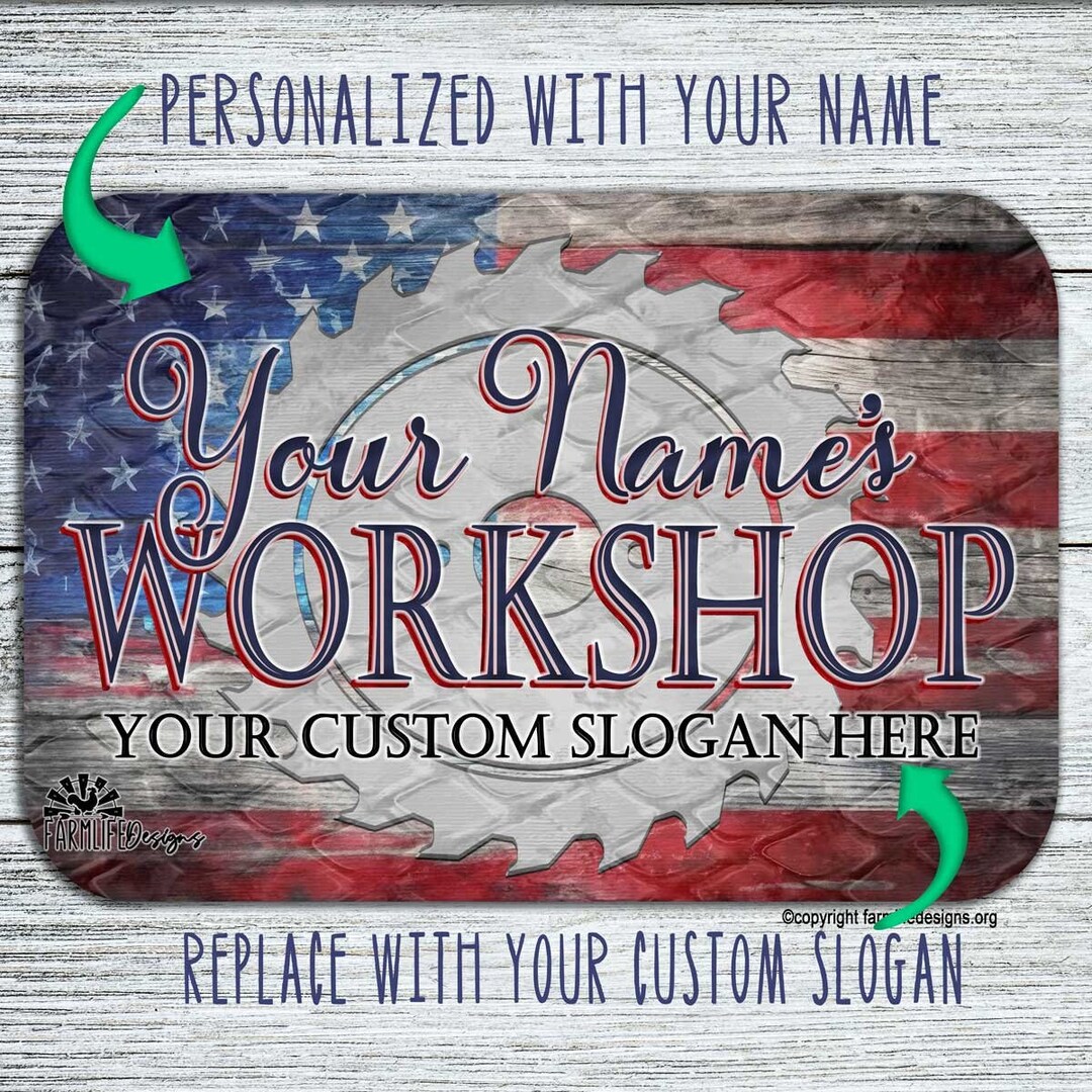 Personalized Workshop Sign, Customized With Your Name, Garage Workshop ...