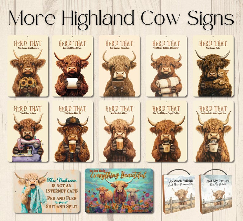 Highland Cows Coffee Lover Gift, Rise & Shine, Coffee Bar Sign, Fluffy ...