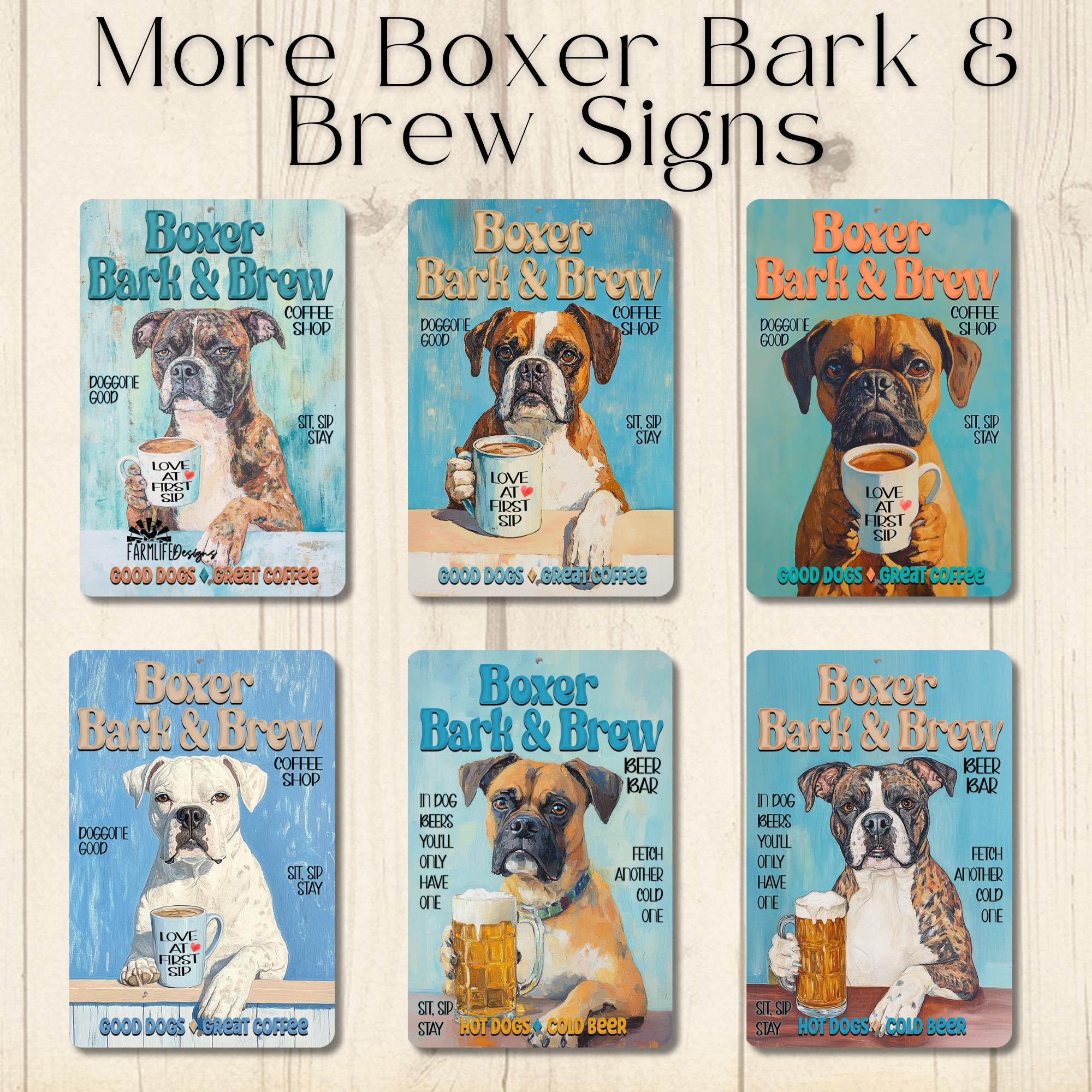 Boxer Coffee Bar Gift, Bark & Brew Sign, Coffee Station Art, Home Dog ...