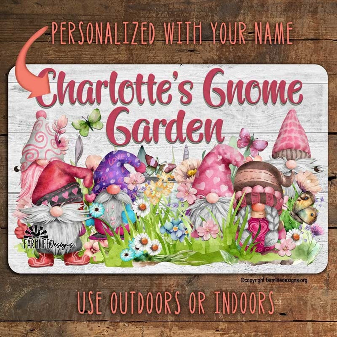 Personalized Gnome Garden Sign, Custom With Your Name, Indoor Outdoor ...