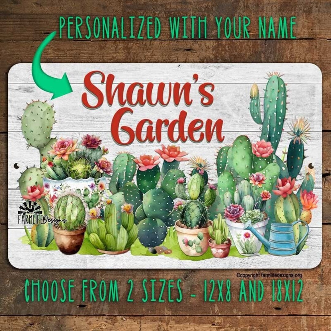 Personalized Cactus Garden Sign, Customized With Your Name, Indoor ...