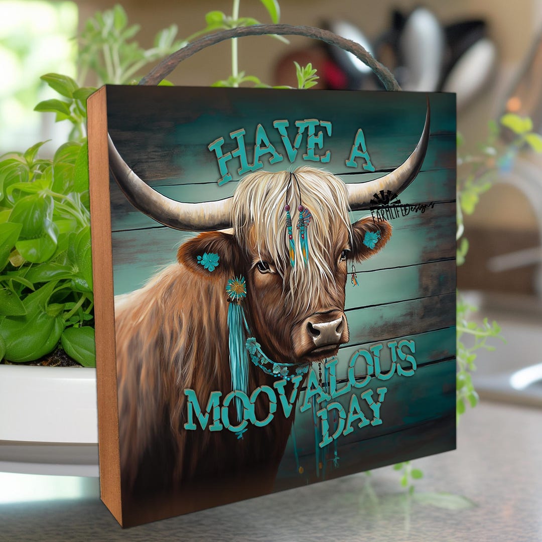 Highland Cow Sign, Shelf Sitter, Small Hanging Plaque, Wood & Metal Box ...