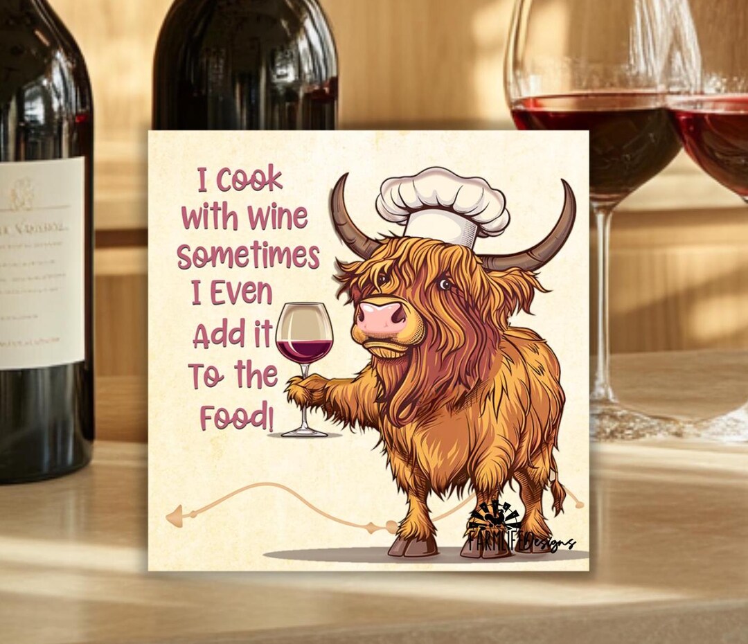 Highland Cow Wine Sign, Funny Wine Bar Kitchen Shelf Sitter, Small ...