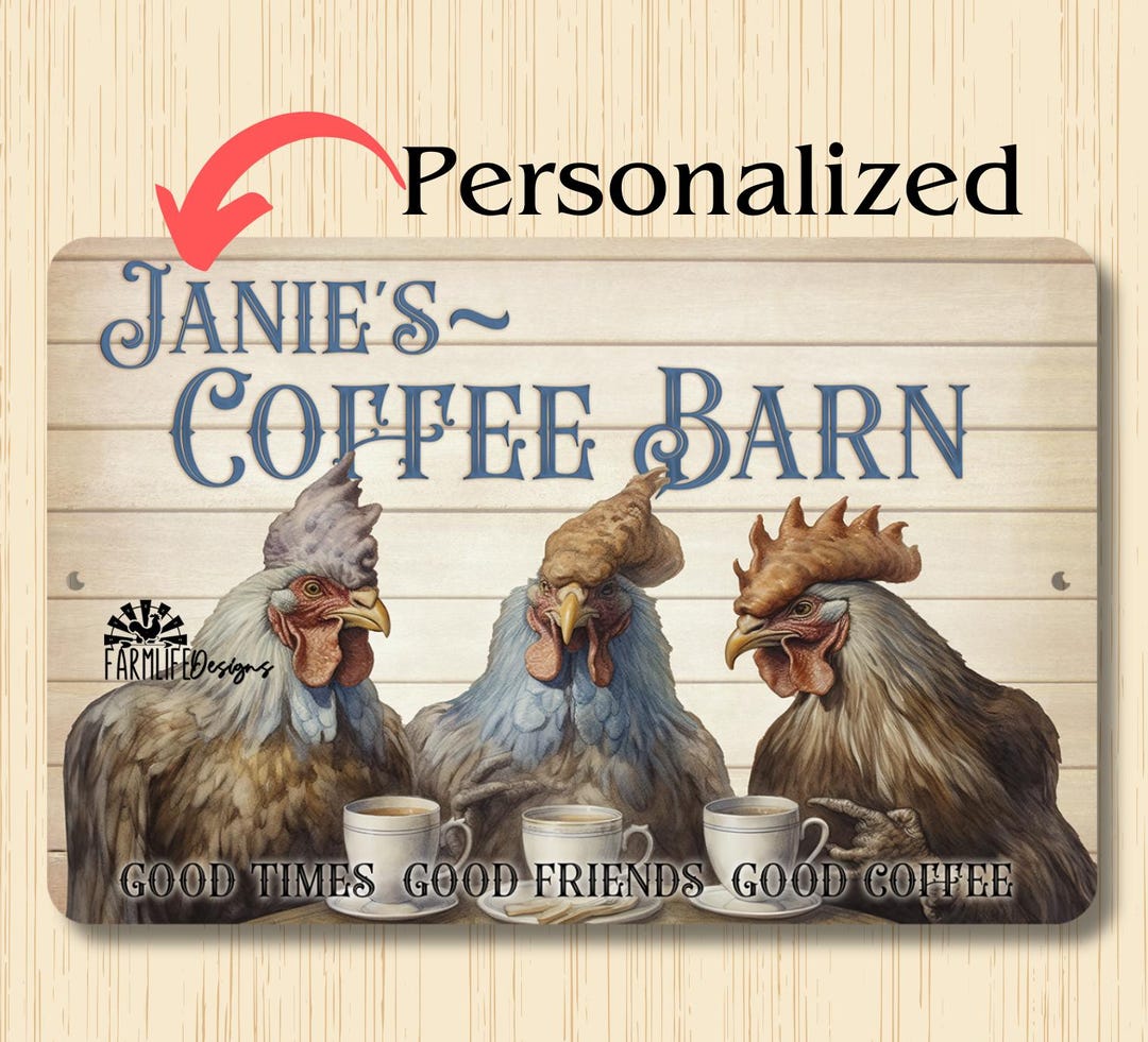 Custom Chicken Coffee Bar Sign, Chickens Drinking Coffee, Personalized ...