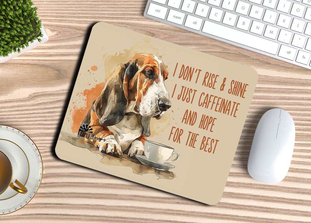 Basset Hound Mousepad Gift, Office Coworker Coffee Gift, Coffee Dog ...