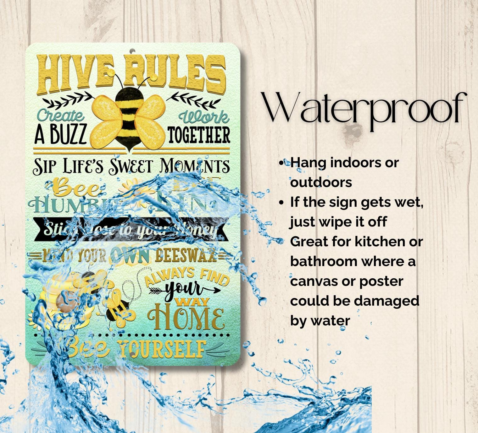 Bee Hive Rules Sign, Bee Kind, Honeybee Decor, Farmhouse Gift for Bee ...