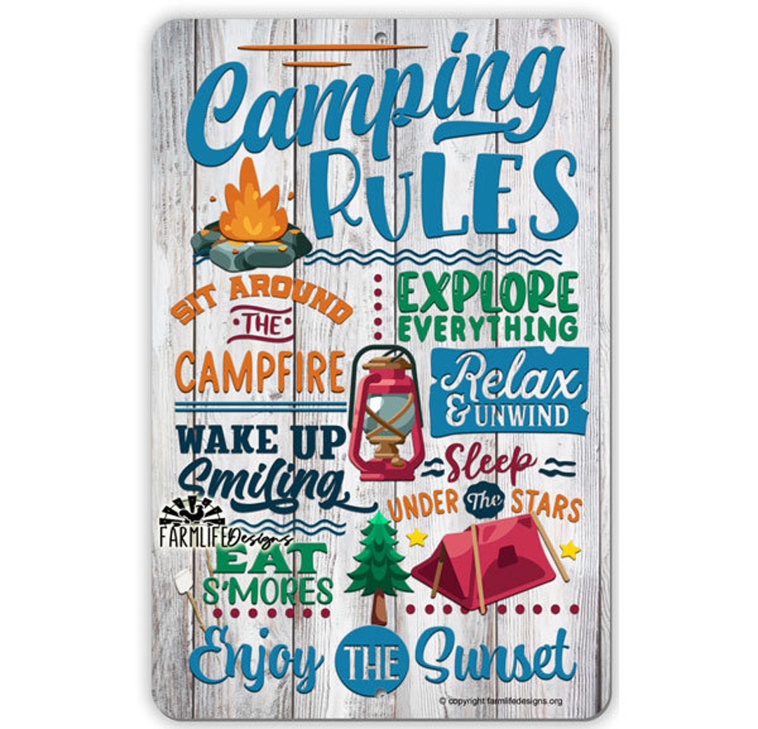 Camping Rules Sign Camper Camp Campfire Outdoors 8x12 Sign - Etsy
