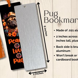 Pug Bookmark Gift, Pug Mama Gift, Metal Book Mark, Hippie Dog Design ...