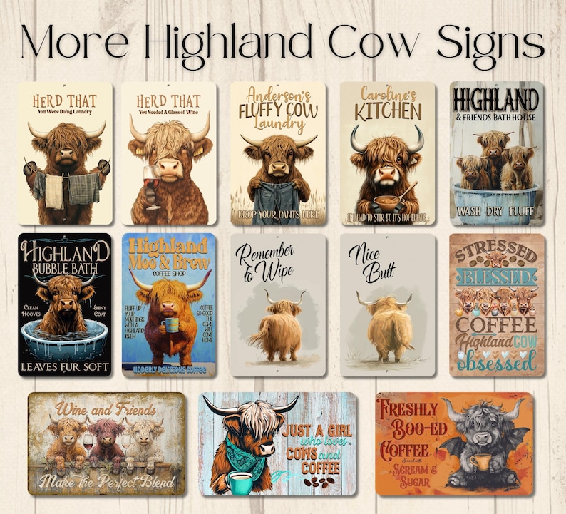 Highland Cows Coffee Lover Gift, Rise & Shine, Coffee Bar Sign, Fluffy ...