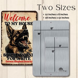 German Shepherd Welcome Sign, House or Yard, Dog Bites Metal Tin ...