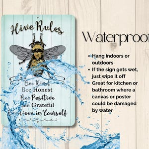 Bee Hive Rules Sign, Farmhouse Gift for Bee Lover, Bumble Bee Wall Art ...
