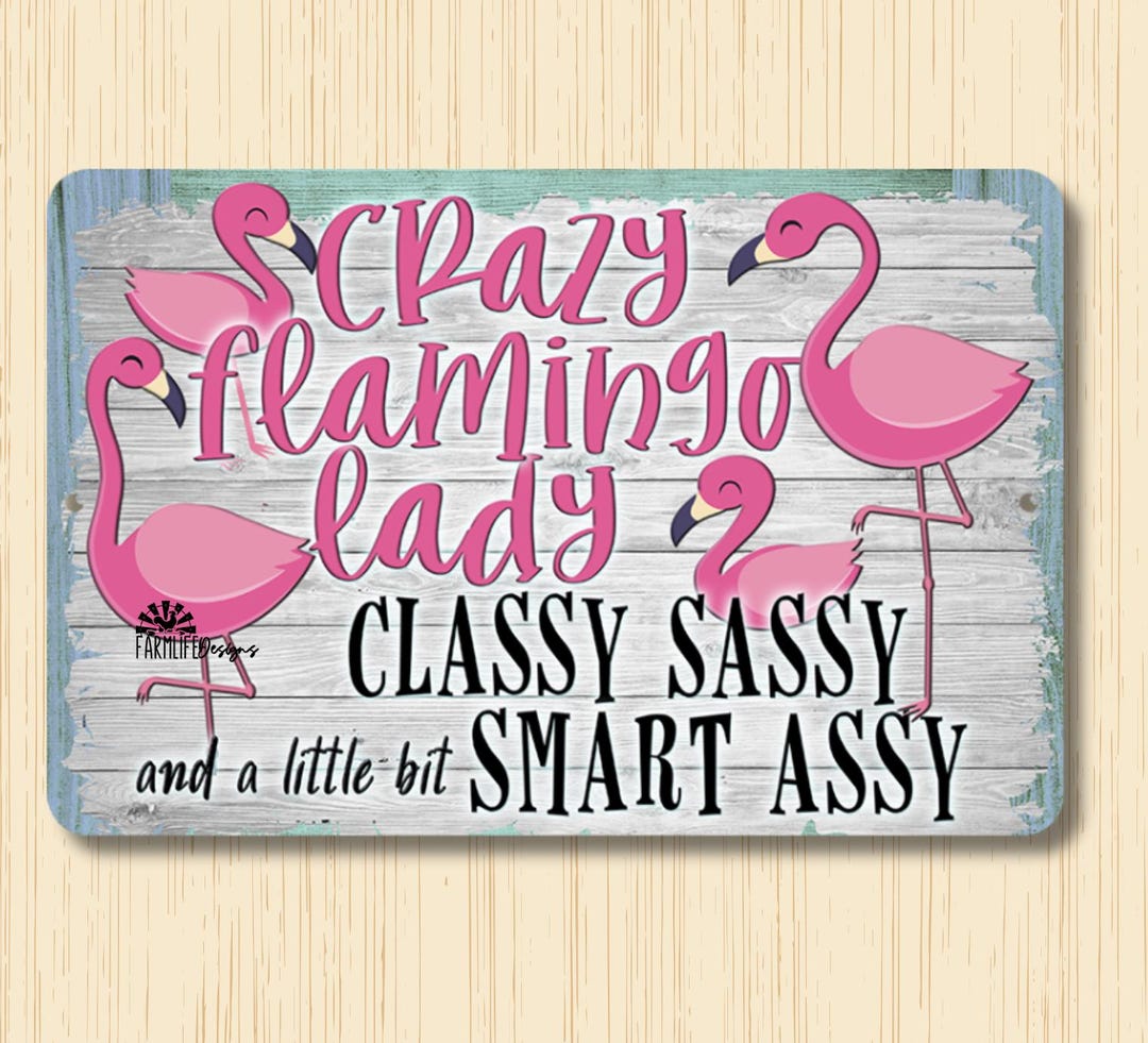 Crazy Flamingo Lady Sign, Flamingo Lover Gift, Pink Flamingo Metal Art ...