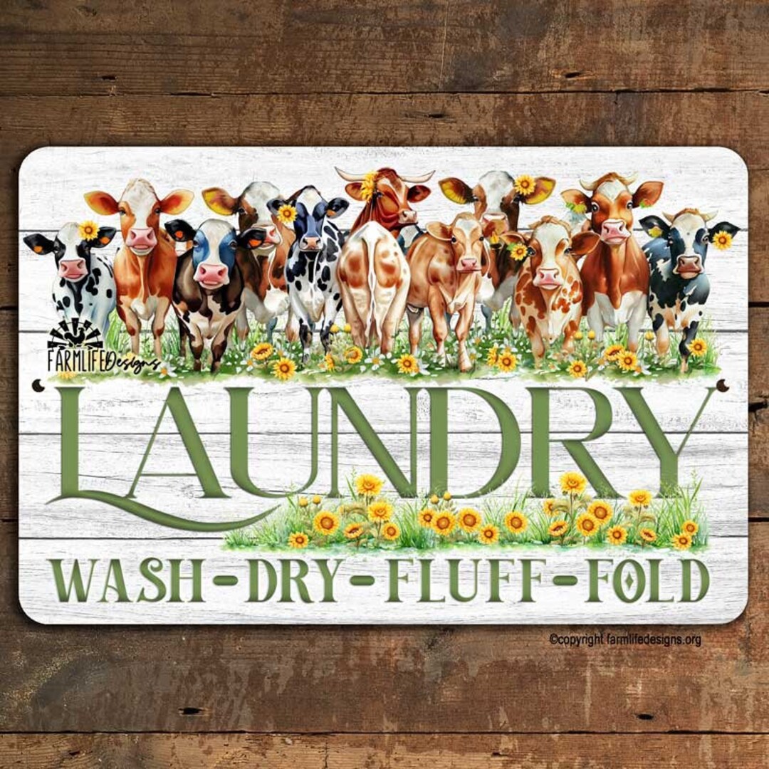 Cow Sunflower Laundry Room Sign, Housewarming Gift, Cow Decor, Rustic ...
