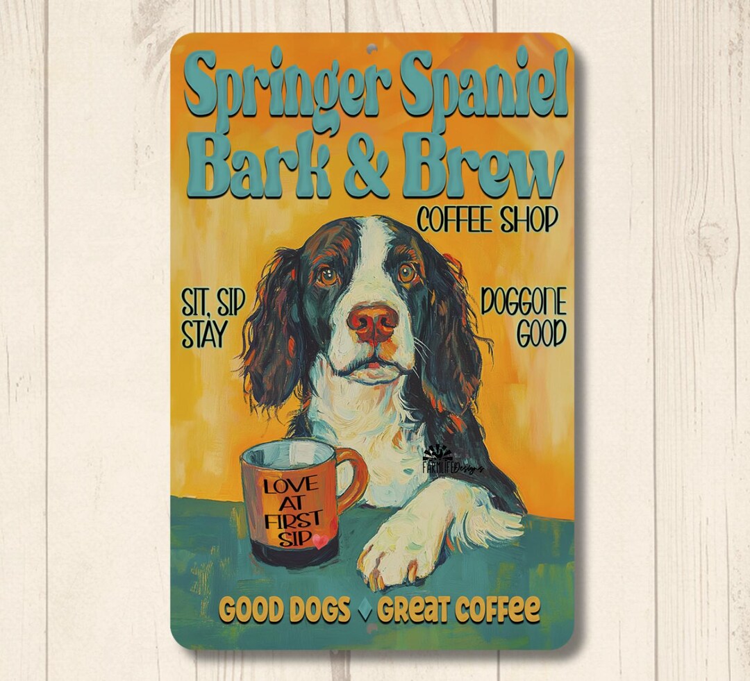 Springer Spaniel Coffee Bar Gift, Bark & Brew Sign, Dog Lover Decor ...
