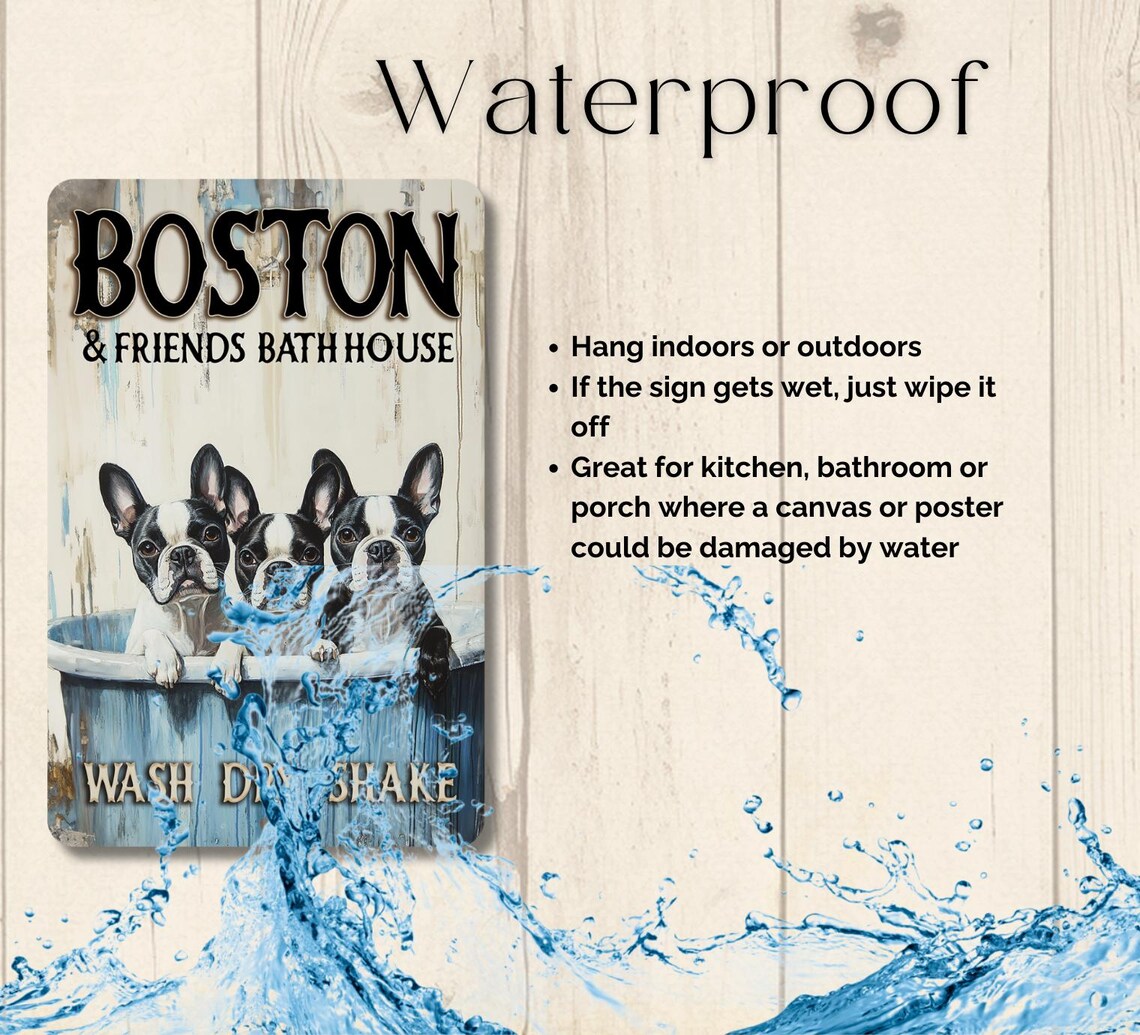 Funny Boston Terrier Sign Bathroom Wall Art Gift Bathhouse Dogs in ...