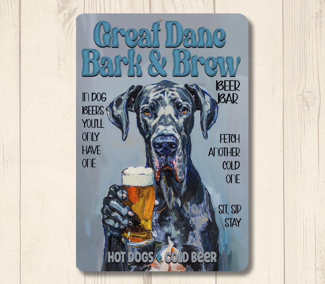 Great Dane Beer Bar Sign, Bark & Brew Pub, Dog Lover Wall Art, Pop Art ...