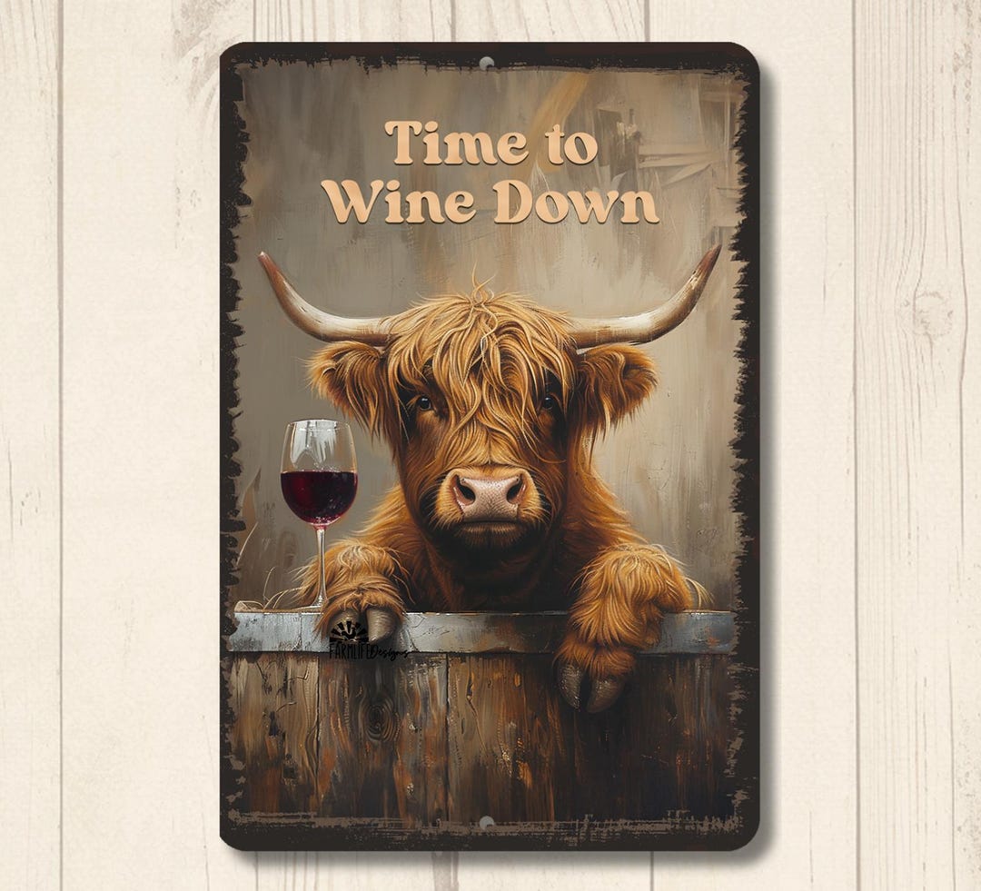 Highland Cow Wine Bar Sign, Fluffy Cow Decor, Housewarming Gift, Metal ...