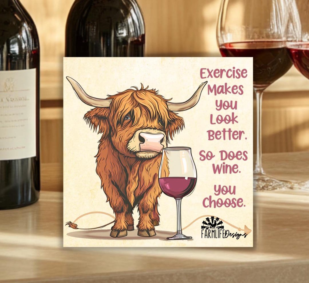Highland Cow Wine Sign, Funny Wine Bar Shelf Sitter, Small Hanging ...