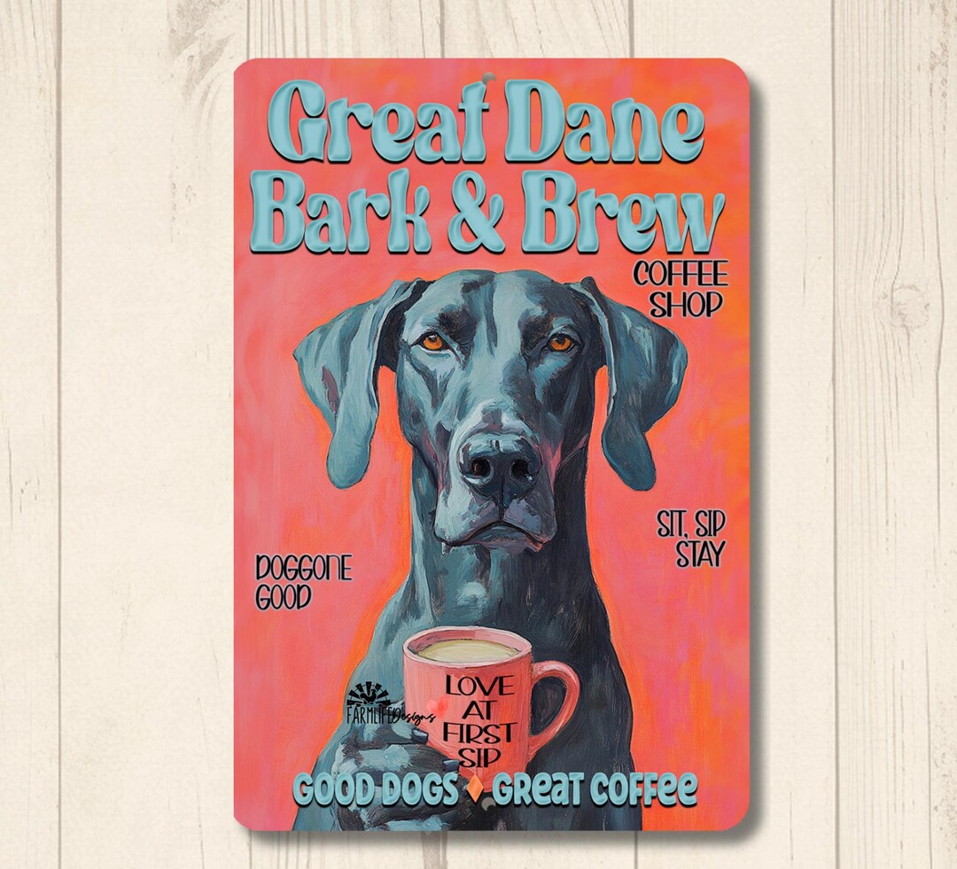 Great Dane Coffee Bar Gift, Bark & Brew Sign, Dog Lover Gift, Coffee ...