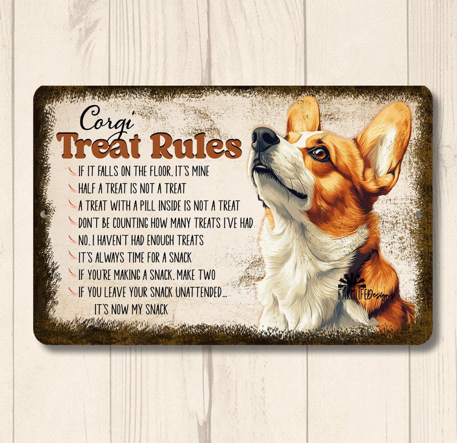 Corgi Treat Rules Sign, Funny Metal Tin Decor, What Your Dog Thinks ...