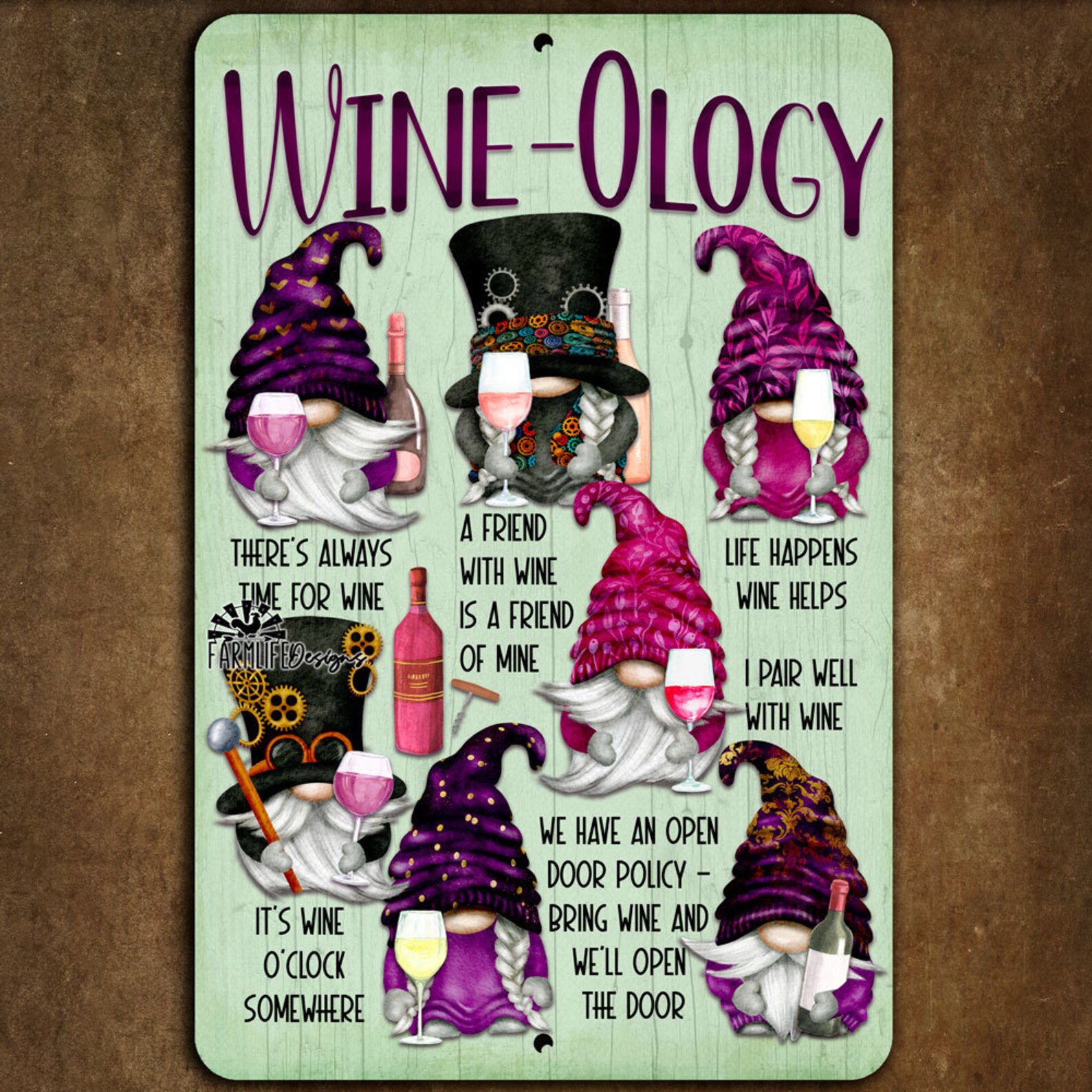 Gnome Wine Sign, Wine Sayings, Wine Lover Gift, Wine-ology, 8x12, Gnome ...