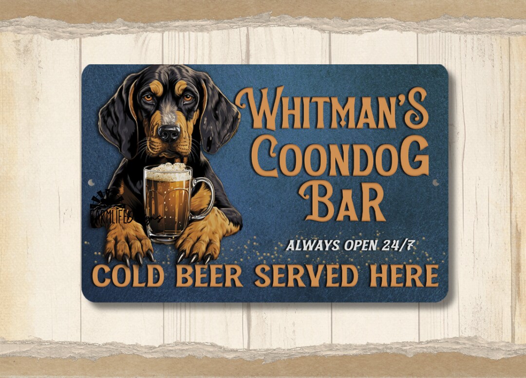 Coondog Bar Sign, Personalized With Your Name, Man Cave Decor, Coon ...