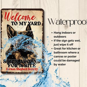 German Shepherd Welcome Sign, House or Yard, Dog Bites Metal Tin ...
