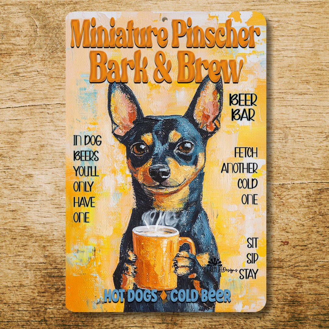Miniature Pinscher Dog Coffee Bar Gift, Bark & Brew Sign, Coffee ...