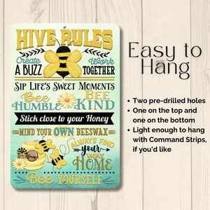 Bee Hive Rules Sign, Bee Kind, Honeybee Decor, Farmhouse Gift for Bee ...