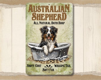 Aussie Bathroom Sign, Australian Shepherd Soap Bath Decor, Metal Dog ...