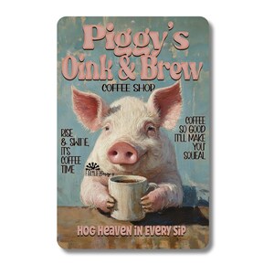 Pig Coffee Bar Gift, Oink & Brew Sign, Swine Piggy Coffee Station Art ...