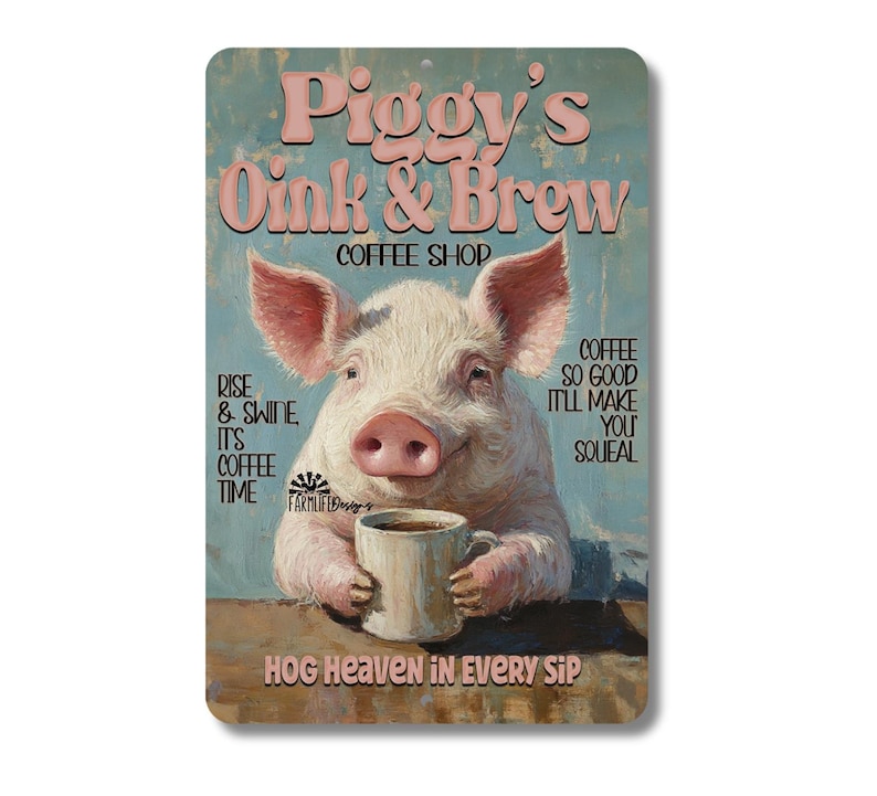 Pig Coffee Bar Gift, Oink & Brew Sign, Swine Piggy Coffee Station Art ...