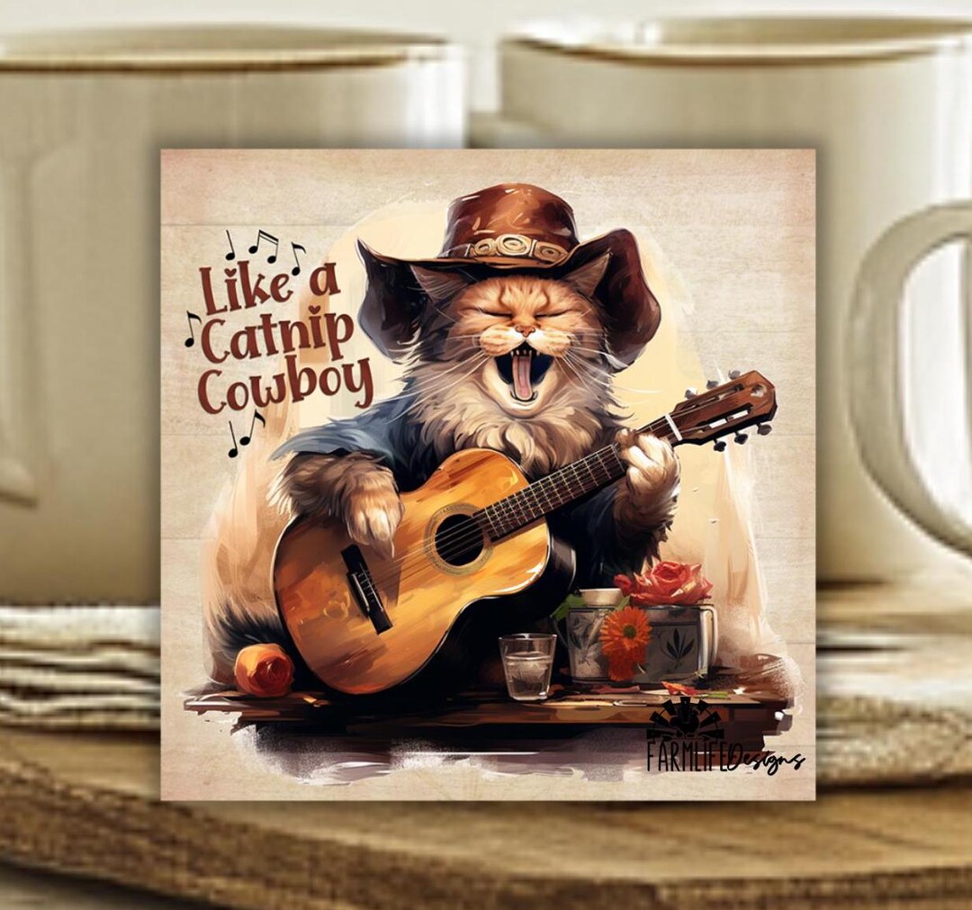 Catnip Cowboy Cat Sign, Shelf Sitter, Small Hanging Plaque, Wood ...