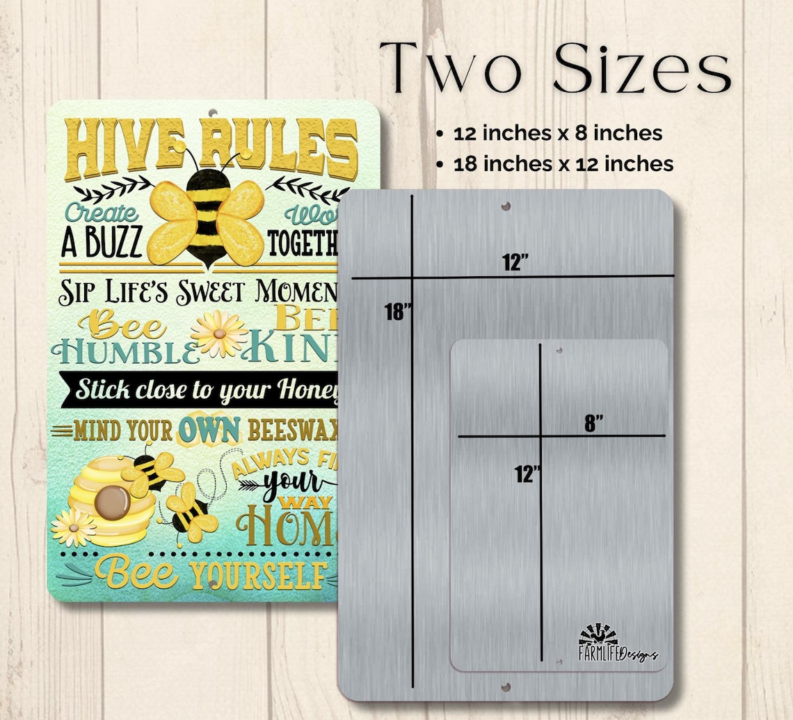 Bee Hive Rules Sign, Bee Kind, Honeybee Decor, Farmhouse Gift for Bee ...