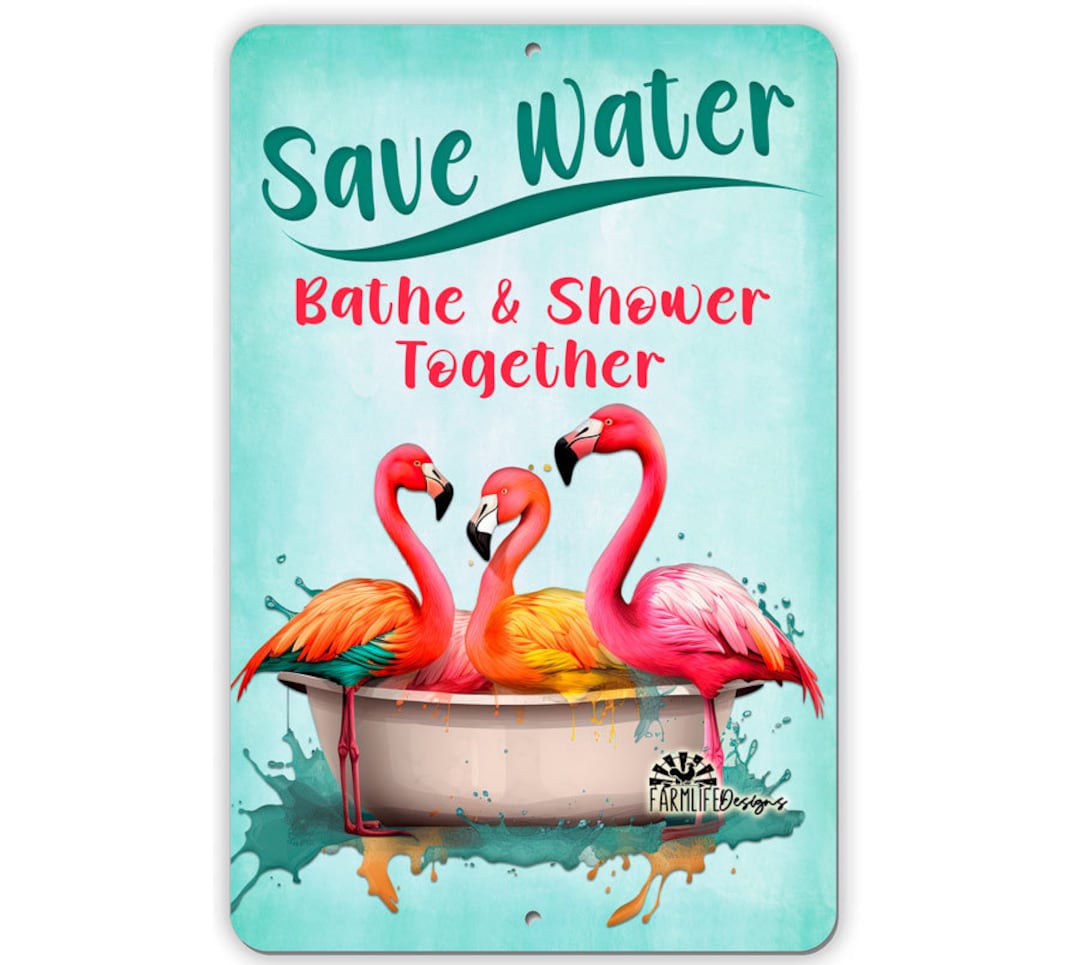 Flamingos in Bathtub - Save Water, Bathe & Shower Together, Flamingo ...