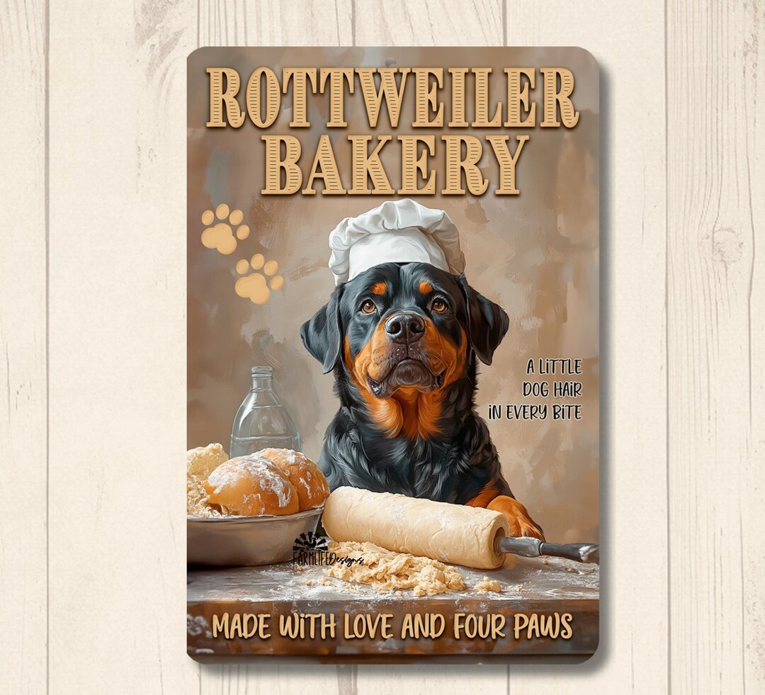 Rottweiler Bakery Sign, Kitchen Gift, Rotty Dog With Rolling Pin and ...