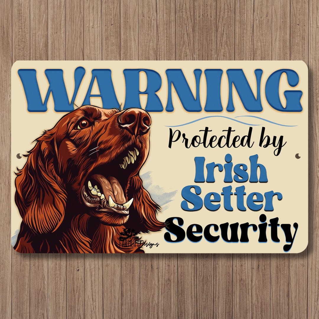 Irish Setter Warning Sign, Beware of Dog, Metal Tin Wall Art Outdoor ...