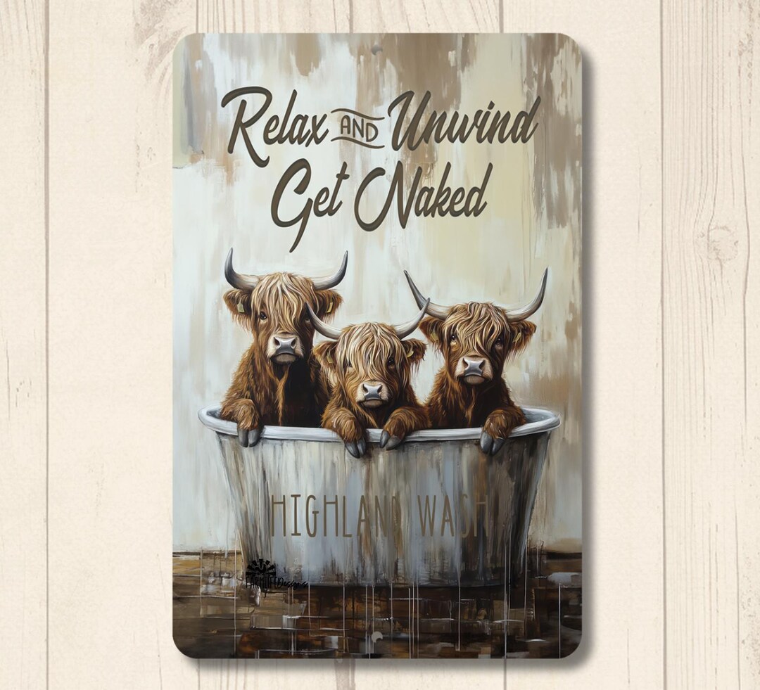 Highland Cow Bathhouse Sign, Bathroom Wall Art, Fluffy Cow Lover Gift ...