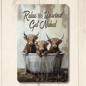 Highland Cow Bathhouse Sign, Bathroom Wall Art, Fluffy Cow Lover Gift ...